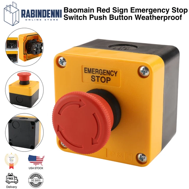 BAOMAIN RED SIGN Emergency Stop Switch Push Button Weatherproof Push ...