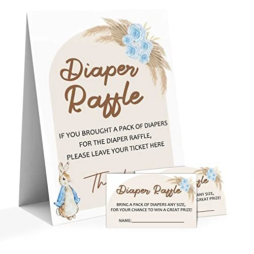 BABY SHOWER GAME, Baby Diaper Raffle Standing Sign and 50 Tickets ...