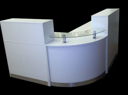 WHITE RECEPTION DESK Reception Curved Glass Unit Aluminium Plinth ...