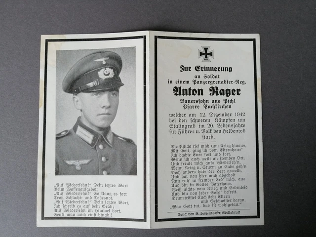 WW2 GERMAN DEATH Card Stalingrad Panzer Grenadier. heavy Fighting 42 ...