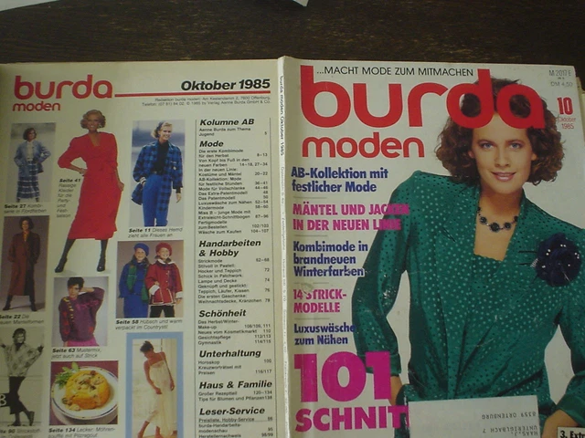 BURDA MODE 85/10 Miss B Modezeitschrift Jacken Mäntel Luxus-Wäsche ...
