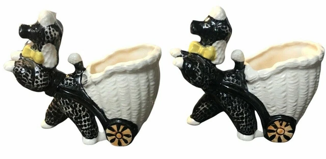 VINTAGE SHAFFORD Figurines Planter Black French Poodles 1 Pair Made in ...
