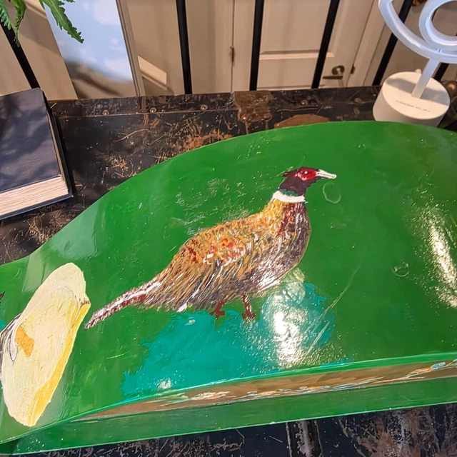 VINTAGE HAND-PAINTED WOODEN Dome Box / Bellows Cover - Folk Art Birds ...