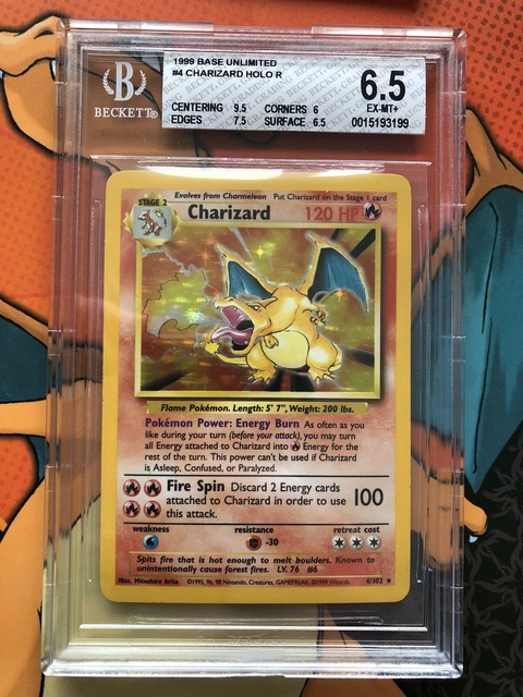 POKÉMON TCG CHARIZARD Base Set 4/102 Holo Unlimited Holo Rare Beckett 6 ...
