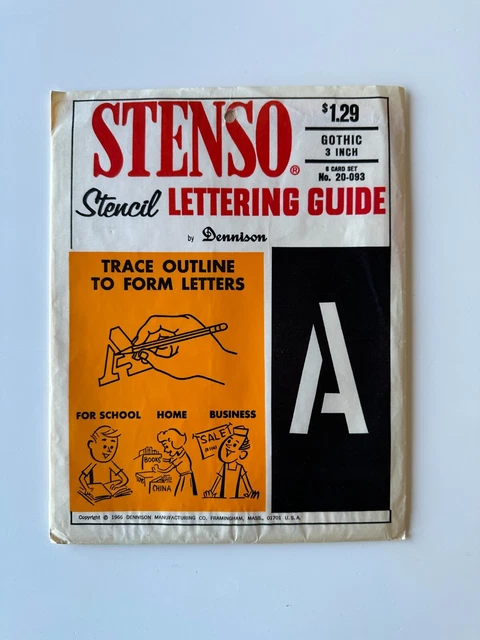 1966 STENSO STENCIL Lettering Guide Set Number 20-093 Gothic 3 Inch ...