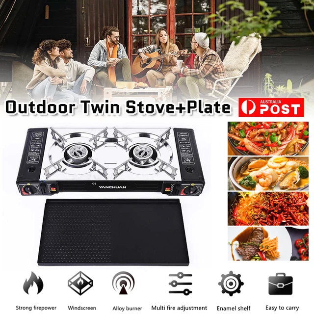 OUTDOOR TWIN STOVE Portable Camping Hiking 2 Burner Gas Grill BBQ ...