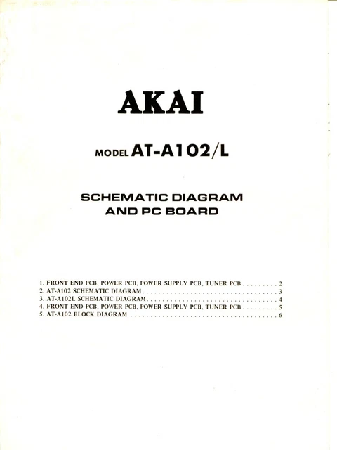 VINTAGE AKAI MODEL AT-A102/L Stereo Tuner Schematic Diagram & PC Board ...