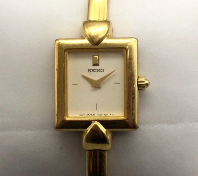 OROLOGIO VINTAGE SEIKO Donna Tono Oro Quadrante Quadrato V400-6429 ...