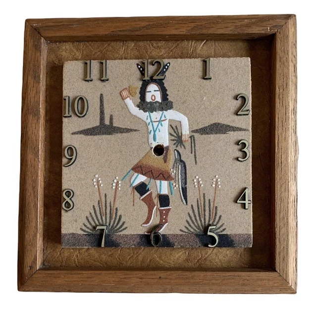 VINTAGE KACHINA NAVAJO Native American Sand Art Clock Handmade No ...