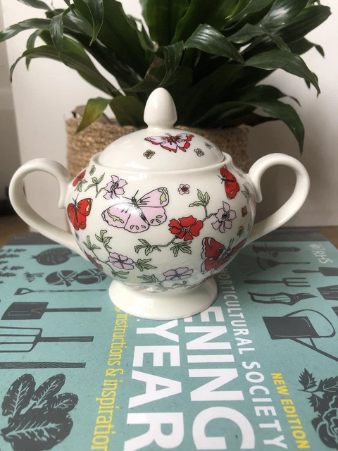WHITTARD OF CHELSEA Lidded Sugar Bowl Two Handles Butterfly Floral ...