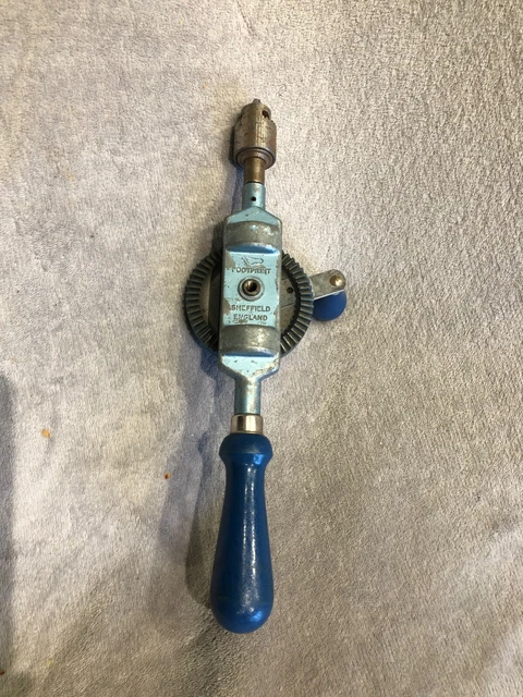 VINTAGE FOOTPRINT HAND Drill- Made in Sheffield England Carpenters Tool ...
