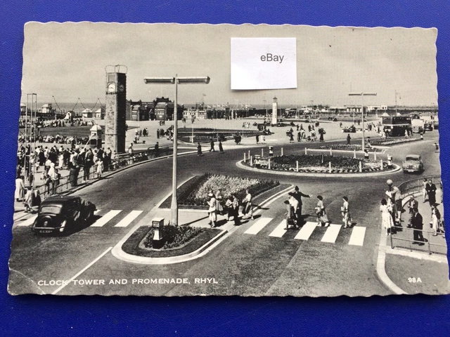 RHYL CLOCK TOWER & Central Promenade 1960 Real Photo Postcard Castle ...