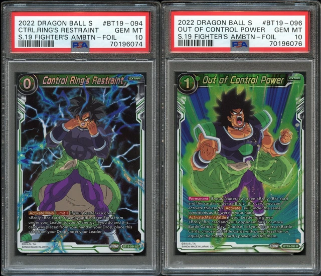 BAGUE DE CONTRÔLE Dragon Ball Super Broly & hors de contrôle BT19 FEUILLE PSA 10 GEMMES COMME ...