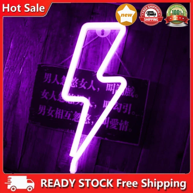 HANGING NEON LAMP Flash Shaped Sign USB Battery Operated Party Wall ...