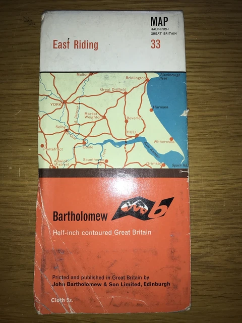 VINTAGE BARTHOLOMEW EAST Riding Half Inch Map Sheet 33 1963 Cloth £3.83 ...