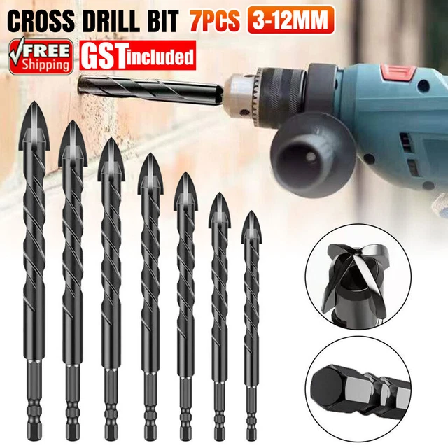 4-EDGE CROSS DRILL Bit Set 7pcs, Masonry Drill Bit Set, Hex Shank Drill ...
