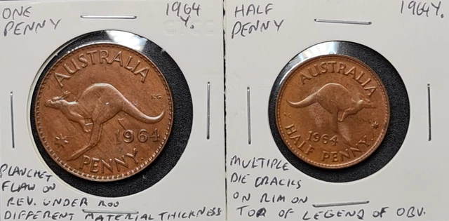1964Y. AUSTRALIAN ONE Penny & Half Penny Set - Rare Metal Thickness ...