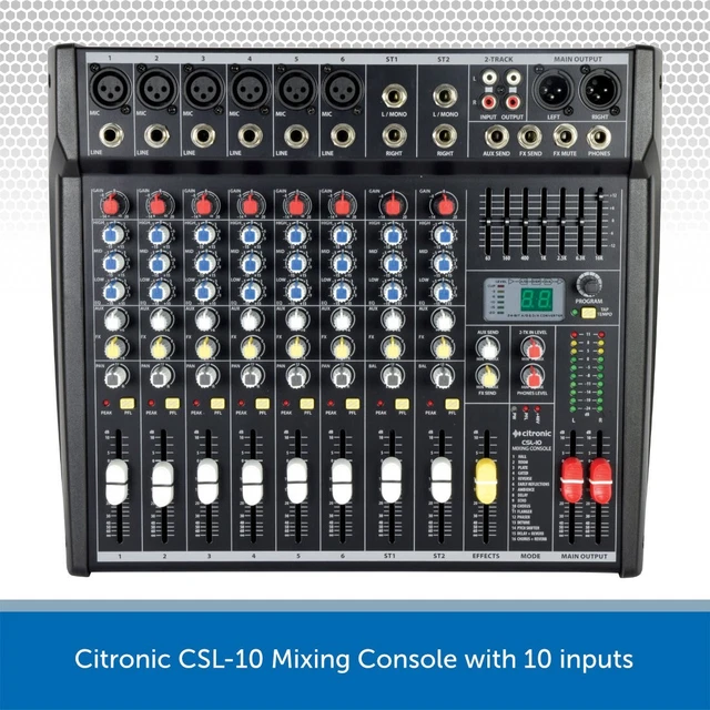 CITRONIC CSL-10 MIXING Desk Console 10 inputs DSP Effects 3-Band EQ 19 ...