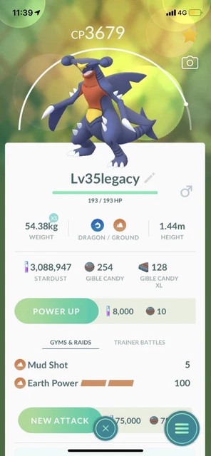GARCHOMP LEGACY EARTH Power Move Level 35 Pokemon Trade Go Pokémon Go ...