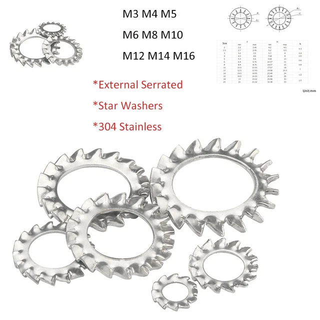 M3/4/5/6/8/10/12/16 EXTERNAL SERRATED Star Lock Washers 304 Stainless ...