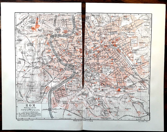 ALTE LITHOGRAPHIE, ROM, ca. 1920, historischer Stadtplan, Italien ...