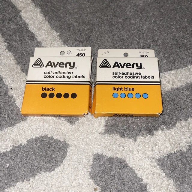 VINTAGE AVERY SELF-ADHESIVE color coding labels black and light blue $9 ...