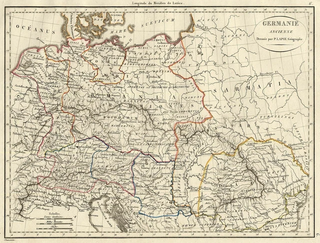 LARGE MAP OF Germany Ancient Germany - Atlas Lapie Engraving C1825 £41. ...