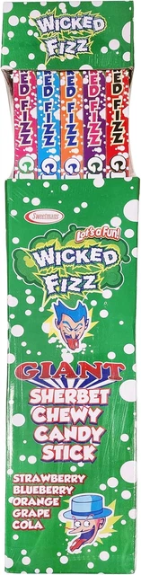 GIANT WICKED FIZZ Sticks 70G X 25 Halloween Trick-Or-Treat Lollies ...