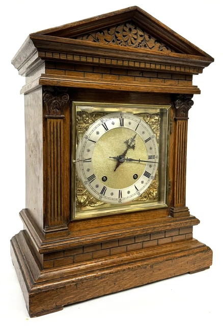 ANTIQUE OAK ARCHITECTURAL Mantel Clock Retailed With Ting Tang Quarter ...
