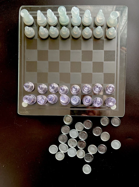GLASS CHESS & Checkers With Glass Board Clear & Frosted Pieces Game Set ...