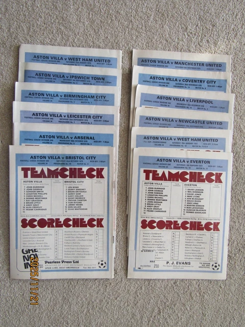 1976/77 SEASON ASTON VILLA Home Matchday Programmes X 20 £18.29 ...
