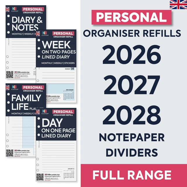 25/26 | 2026 | 2027 Filofax PERSONAL COMPATIBLE diary inserts refills £ ...