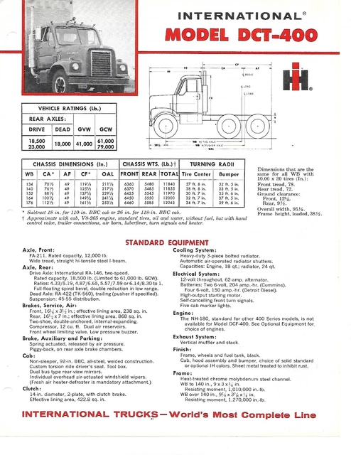 TRUCK DATA SHEET - IH - International - DCT-400 - Brochure (T4155) $13. ...
