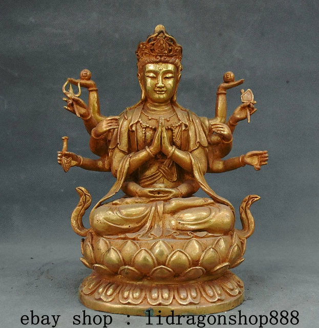 9.2& ANCIEN CHINE Bouddhisme Bronze Doré 12 Bras Kwan-Yin Guan Yin Déesse Statue EUR 306,00 ...