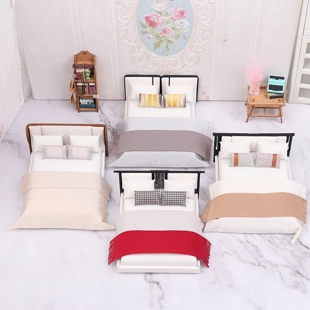DOLLHOUSE NEW CHINESE Double Bed Model Micro Scene Model Miniature ...