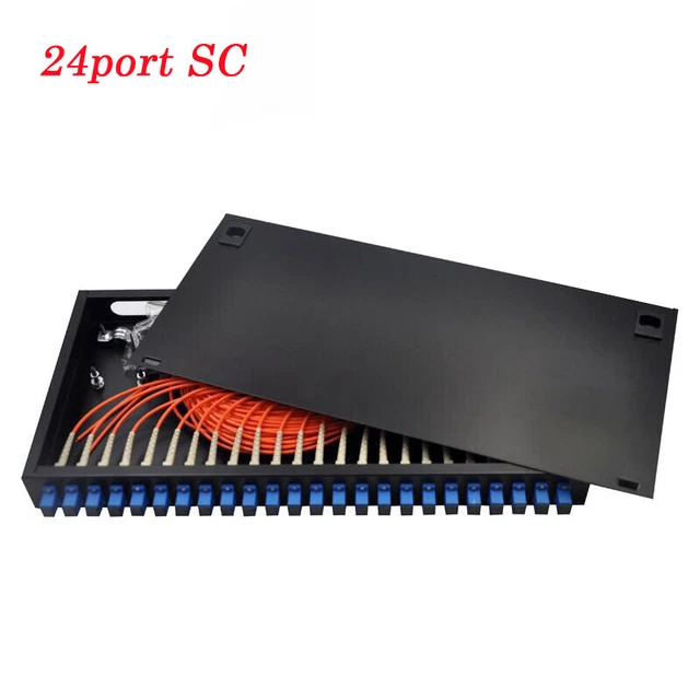 PORTS 24 FIBER Patch Panel SC Pigtail Adapter ODF 1U Optical Terminal ...