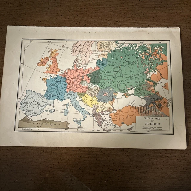 ANTIQUE 1925 RACIAL Map Of Europe 6.5 x 9.5 Inches £5.58 - PicClick UK