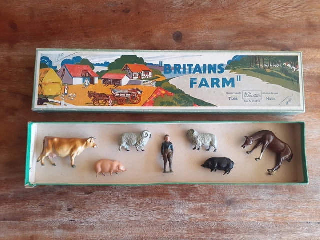 VINTAGE BRITAINS #54F FARM ANIMAL FIGURE SET in BOX Lead Era not ...