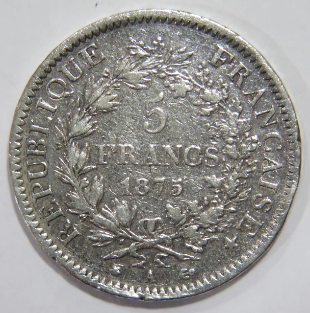 FRANCE 1875 5 Francs Hercules Liberte Egalite Fraternite Argent Monde ...