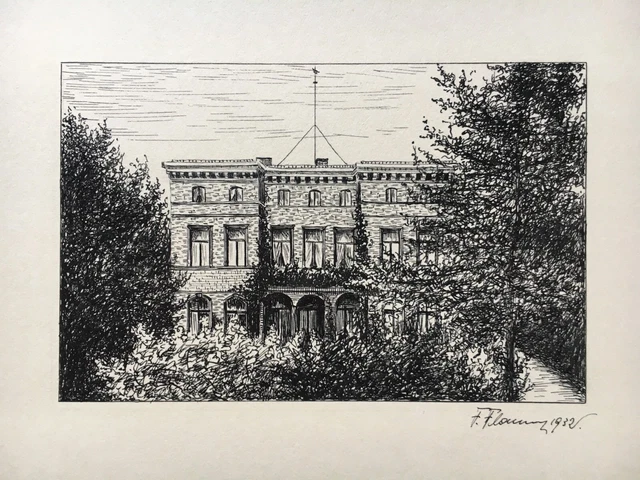 DRAWING 1932 MANOR House Large House With Front Garden Signed 23,5 X 31 ...