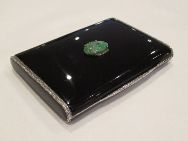 MAPPIN & WEBB Art Deco Jade mounted Hallmarked Silver & Enamel box £950 ...