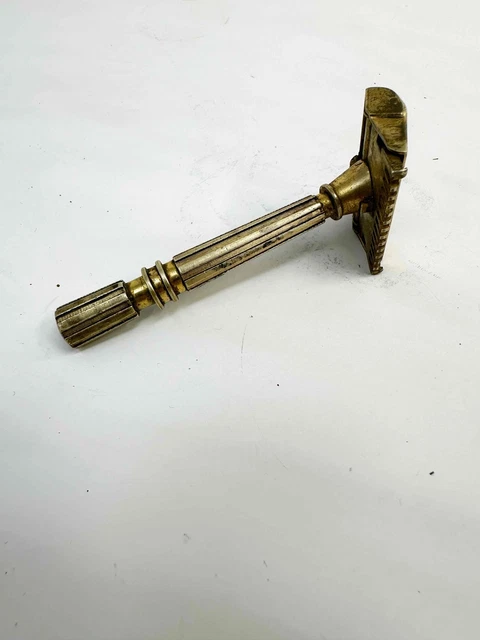 VINTAGE BRASS RAZOR GEM Micromatic Safety Gold ToNe Single Edge $9.99 ...
