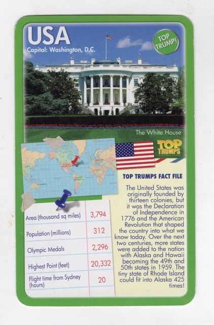 TOP TRUMPS CARD. Countries of the World USA, The White House $4.99 ...
