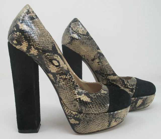 FRENCH CONNECTION SIZE 4 (37) black suede & snake print platform court ...