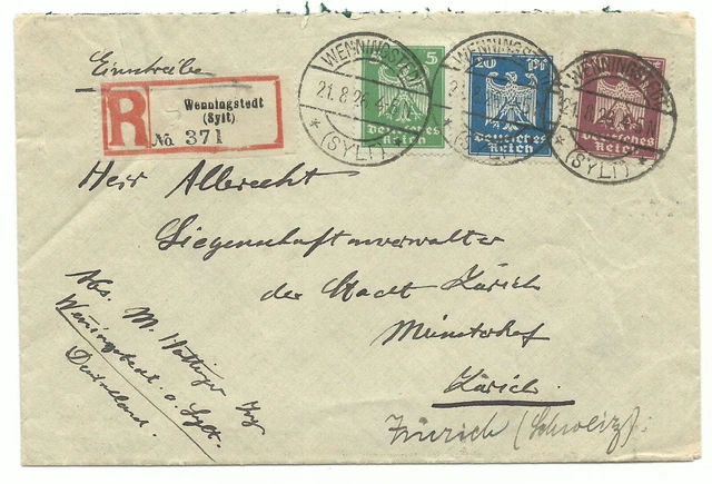 DR R-BRIEF WENNINGSTEDT (SYLT) 1926 in die Schweiz EUR 6,95 - PicClick DE
