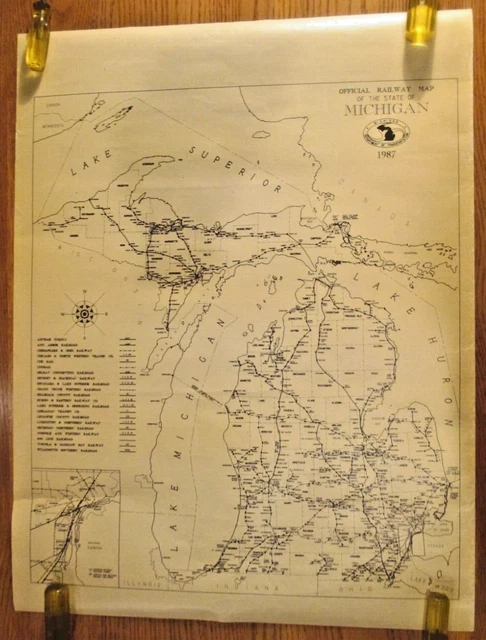 VINTAGE 1987 MICHIGAN Official Railway Railroad Map Original Train TUBE ...
