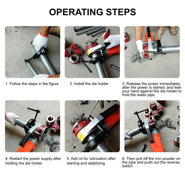 ELECTRIC PIPE THREADER Threading Machine With 6 Dies (US Plug 110V ...