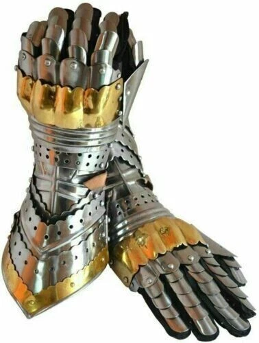 STEEL-GLOVES-MEDIEVAL-KNIGHT-CRUSADER UNIQUE ARMOR-PAIR-BRASS-ACCENTS ...