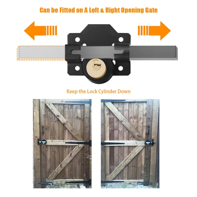 70MM BOTH SIDES Gate Lock Garden Security Double Long Throw Bolt Rim ...