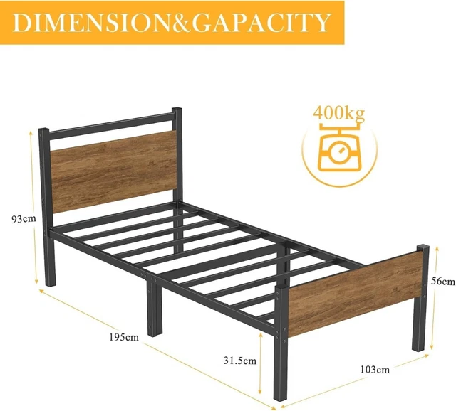 SINGLE BED FRAMES Headboard Wood Underbed Storage Brown Yornoli No Box ...